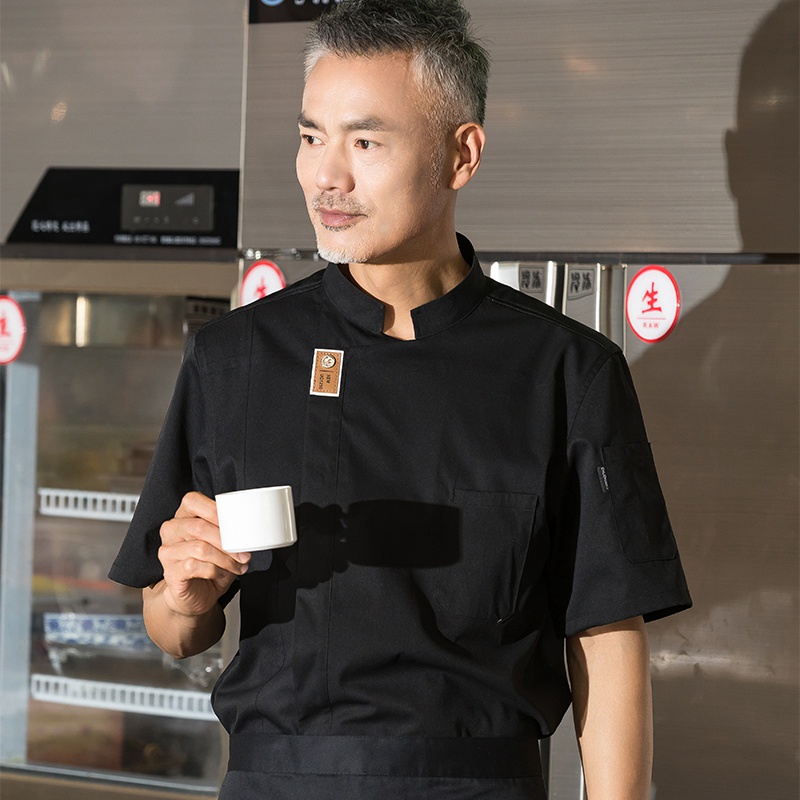 Ready Stock Hotel chef uniform male short-sleeved kitchen chef jacket ...