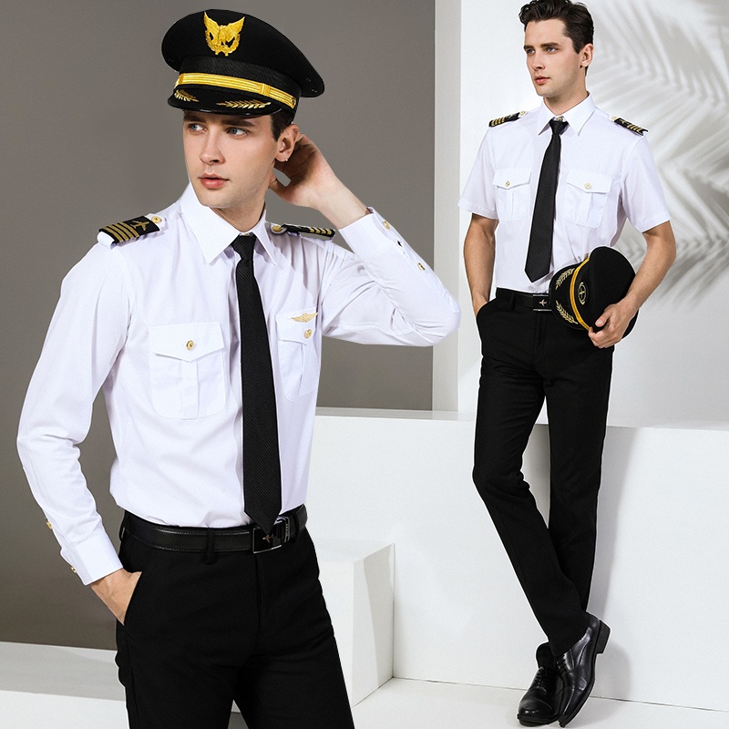 [Ready Stock] Air Uniform Men White Shirt Pilot Shirt Pilot Air Uniform ...