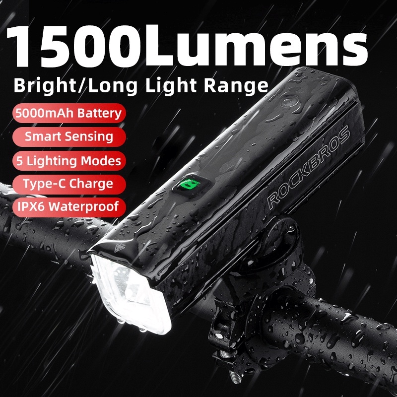 【PH Delivery】ROCKBROS Bike Headlight Waterproof 1500 Lumens Smart ...