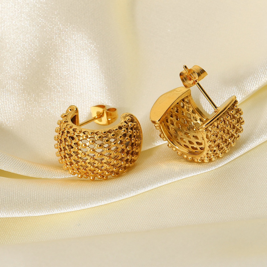 New Diamond Grid Stud Earrings 18k Gold Stainless Steel Metal Titanium ...
