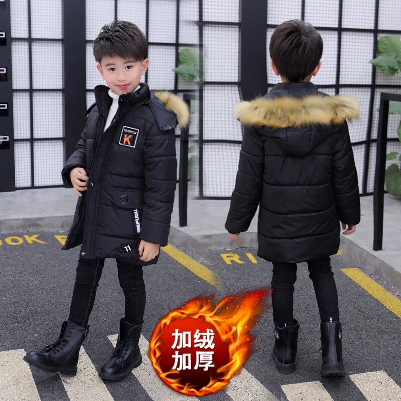 5-14 Years Winter Boys Jacket Plus Velvet Keep Warm Teen Fashion Hooded Zipper Boys Coat ...