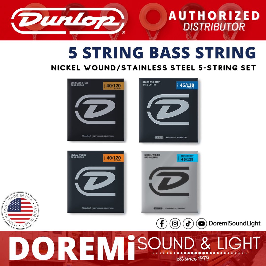 Jim Dunlop 5-string Bass String Set Nickel Wound Steel/ Stainless Steel ...