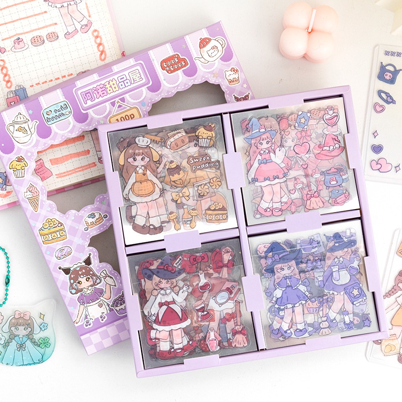 100 Sheets Non-Repetitive Cute Stickers Girl Heart ins Style Pattern ...