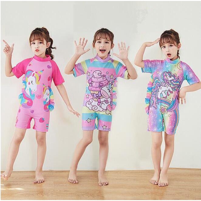 Cute Short-Sleeved Children's Swimwear Girls Beach Sunscreen Swimsuit ...