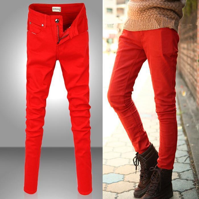 Autumn Korean Version Big Red Jeans Men's Slim-fit Skinny Pants Men's ...