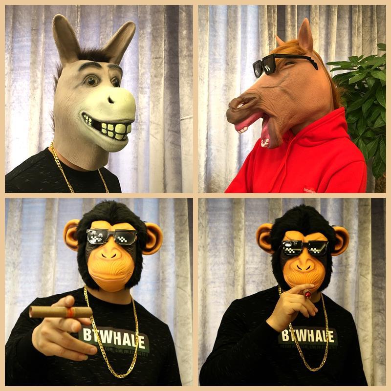 Animal Horse Head Mask Headgear Husky Dog Gorilla Monkey Mask Bar cos ...