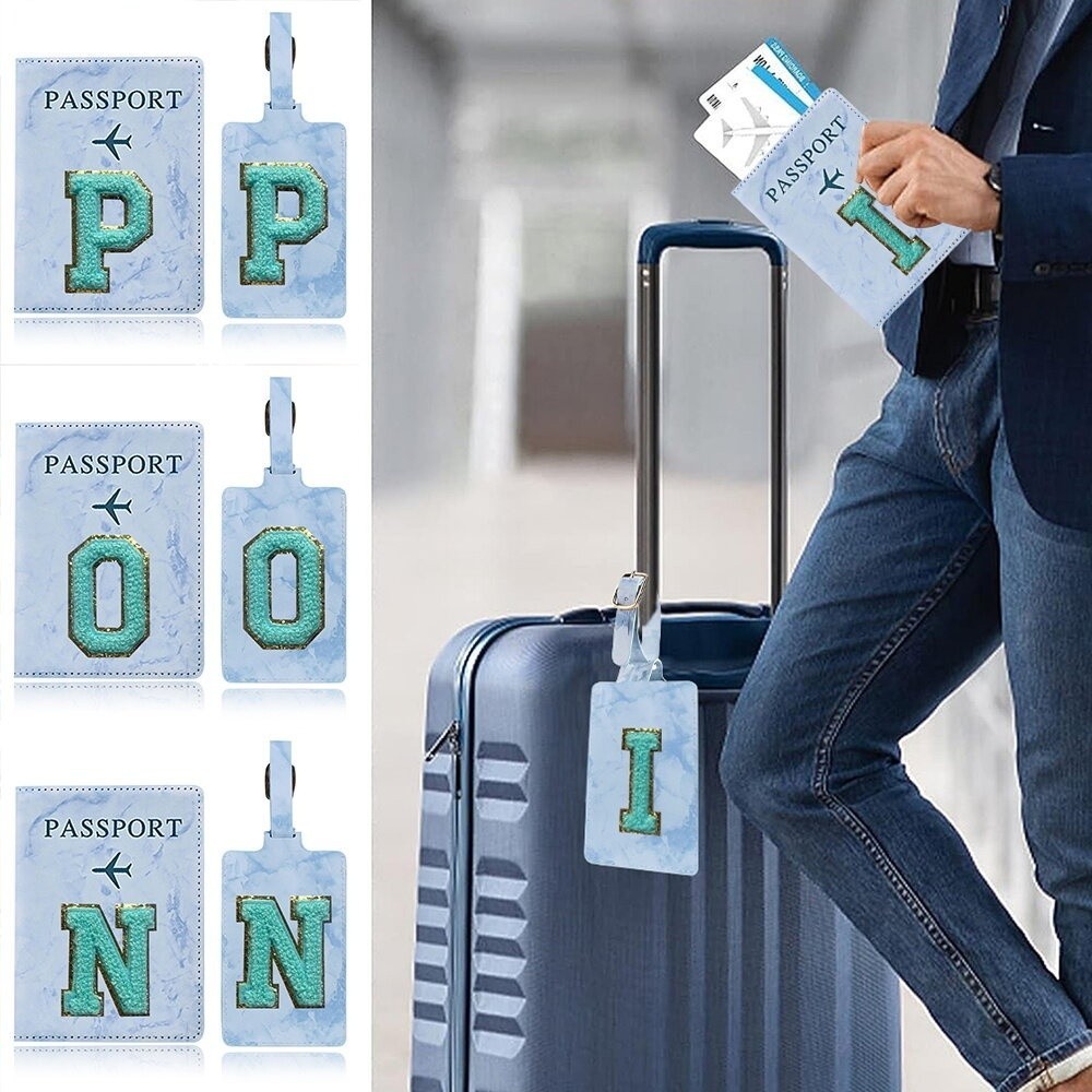 Passport Cover & Luggage Tag New Map Couple PU Suitcase Embroidery ...