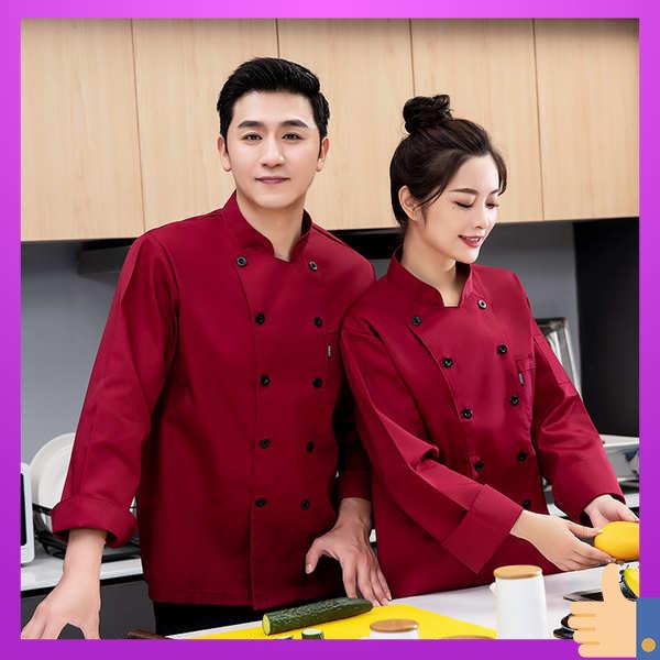 chef uniform Solid color double-breasted chef suit, long sleeves, women ...