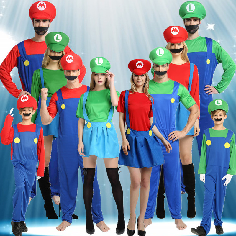 [24 Hours Delivery] Halloween Children Mario Costume Adult Men Women ...
