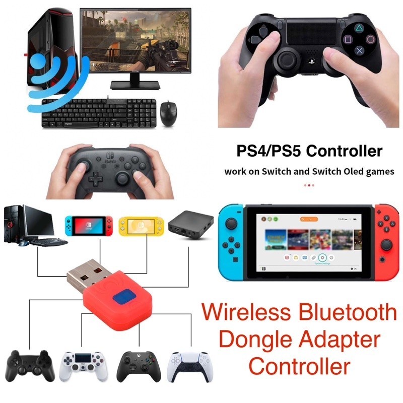 CONTROLLER WIRELESS ADAPTER DONGLE BLUETOOTH USB FOR NINTENDO SWITCH ...