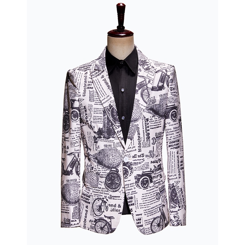 [24 Hours Delivery] British Style Retro Newspaper Pattern White Suit ...