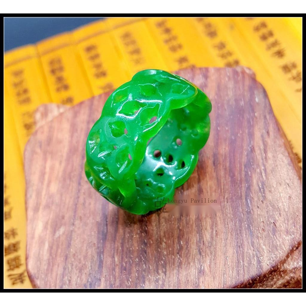 Natural Jade Dried Green Jade Hollow Carved Ring Men Women Style ...