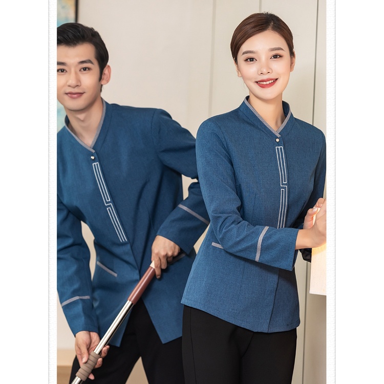 [24 Hours Delivery] High-End Cleaning Work Clothes Blue Long-Sleeved ...