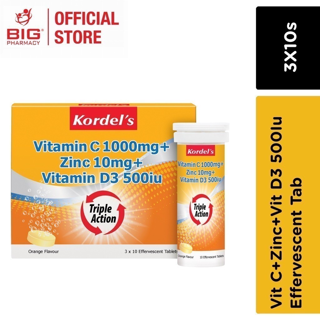 Kordels Vit C 100Mg+Zinc+Vitd3 500Iu Effervescent Tab 3X10S | Shopee ...