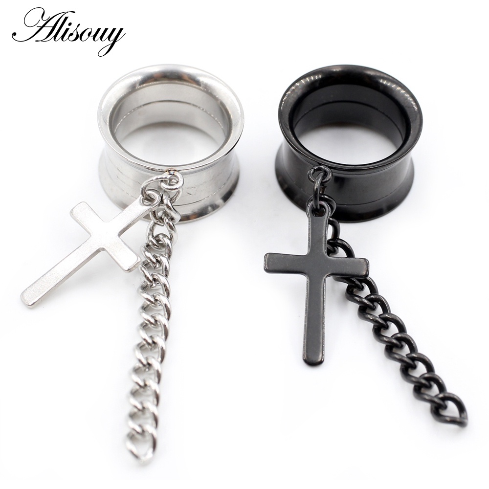 Alisouy 1 Piece Stainless Steel Steel Black Color Cross Spider Ear ...