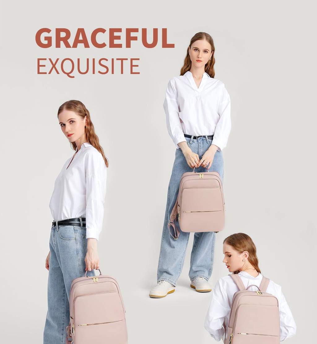 FULL DESIGN Kinsley Nylon Waterproof Laptop Backpack For Women 14 Inch ...