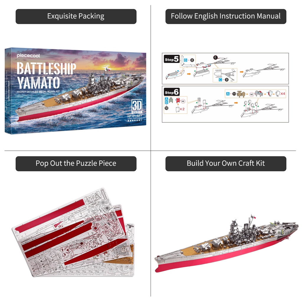 Piececool 3D Metal Model Kits , Yamato Battleship Military Watercraft ...