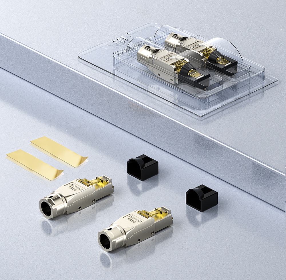 AMPCOM Toolless RJ45 Connector, CAT8/7/6A Tool Free Reusable Termination Plugs Shielded Ethernet ...