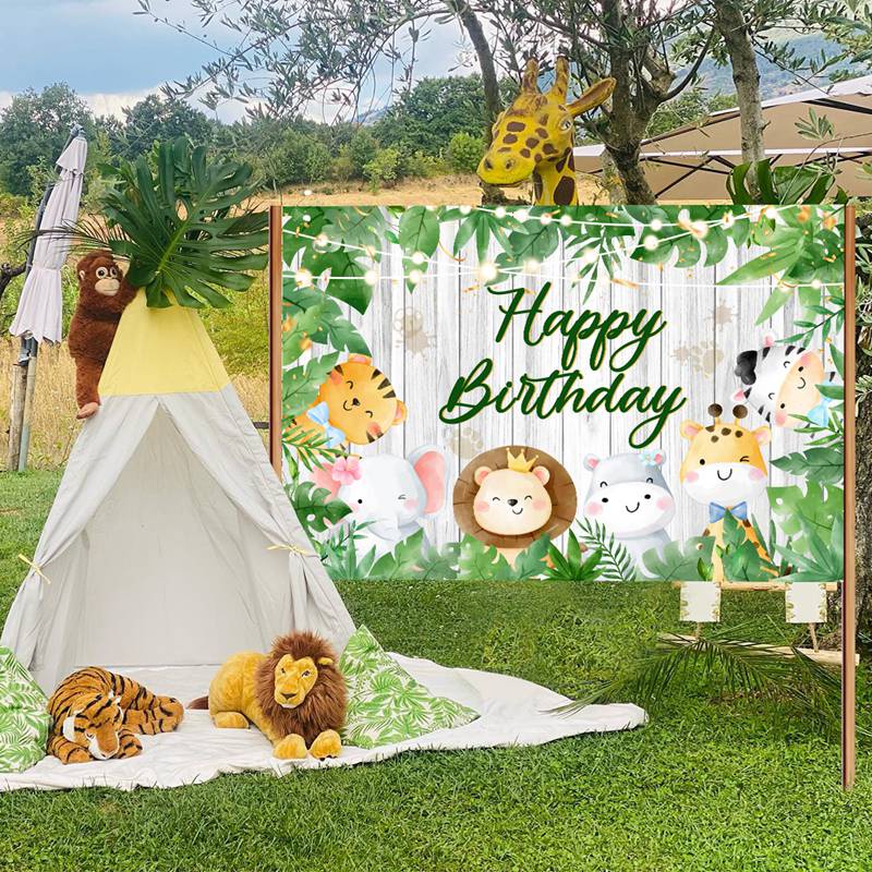 150*100Cm Jungle Animal Theme Happy Birthday Backdrop For Photoshot ...