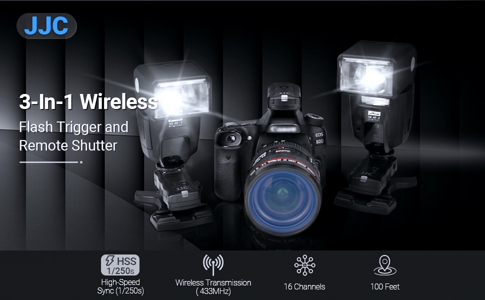 JJC 3-in-1 Radio Wireless Remote Control Speedlight Flash Trigger Kit Camera Shutter Release for ...