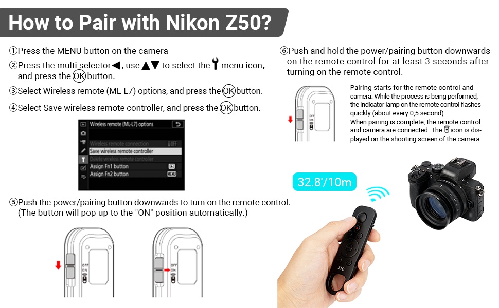 JJC Bluetooth Remote Control Wireless Shutter Release for Camera Nikon ...