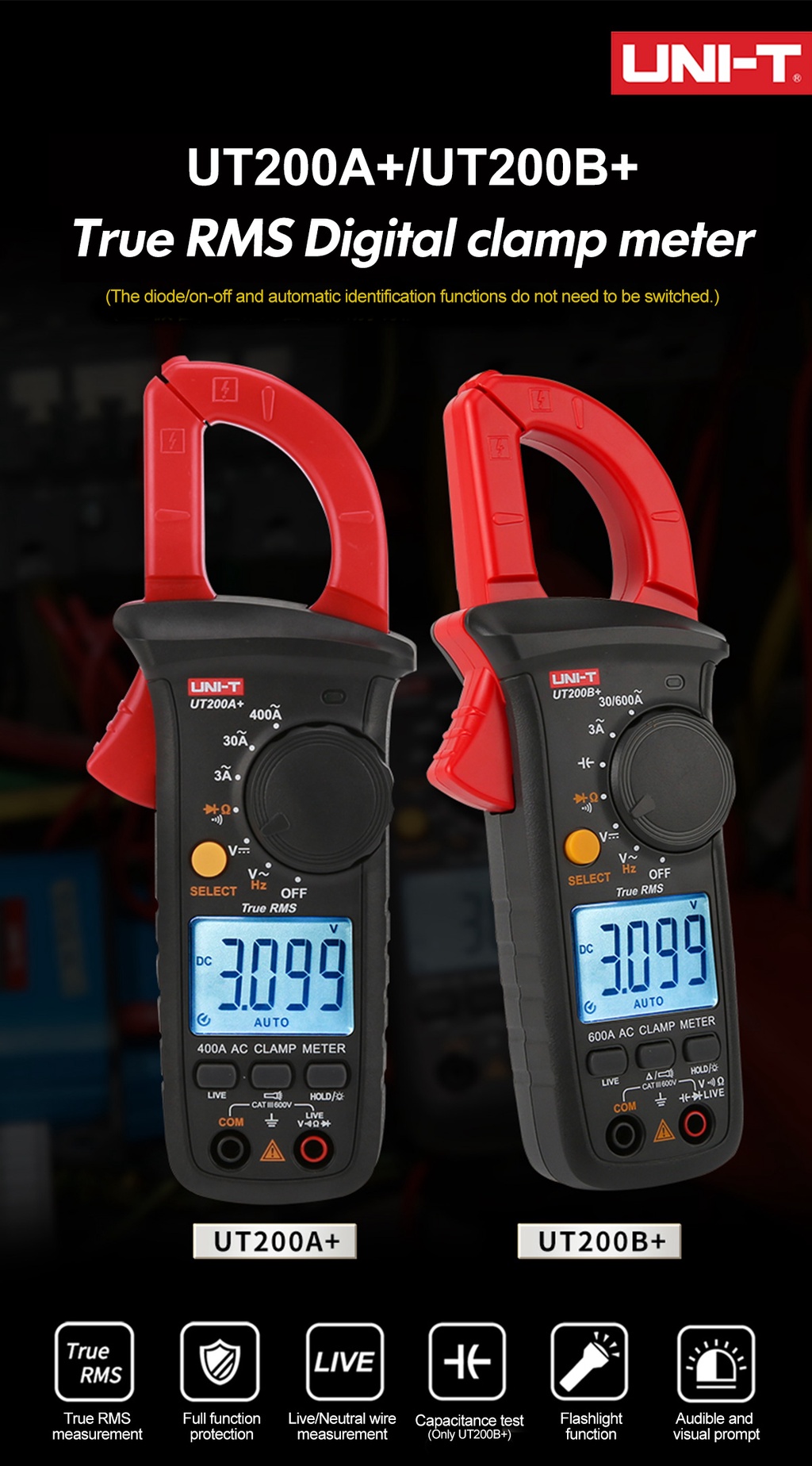 UNI-T UT200A+ UT200B+ 400A 600A AC Current Meter Digital Clamp Meters ...