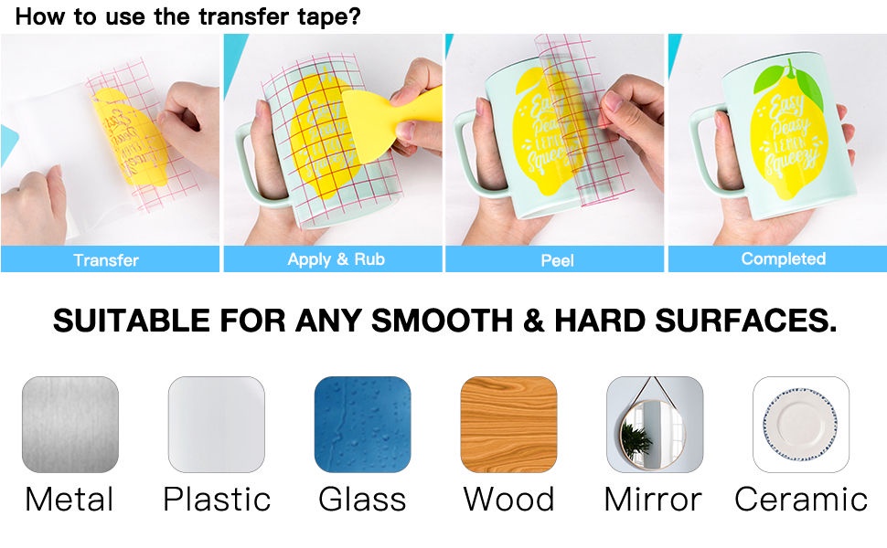 HTVRONT Transfer Tape 12"X60" For Self Adhesive Permanent Vinyl Roll ...