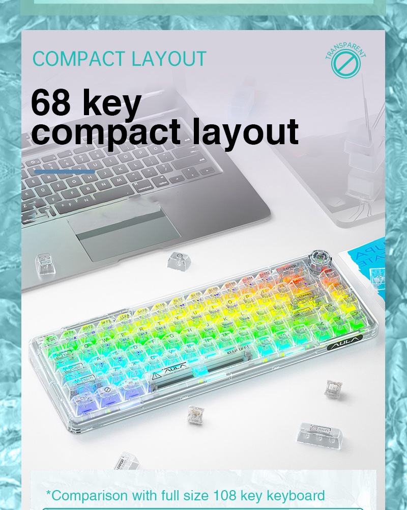 AULA F68 68 key Mechanical Keyboard 2.4G Bluetooth Wired Transparent ...