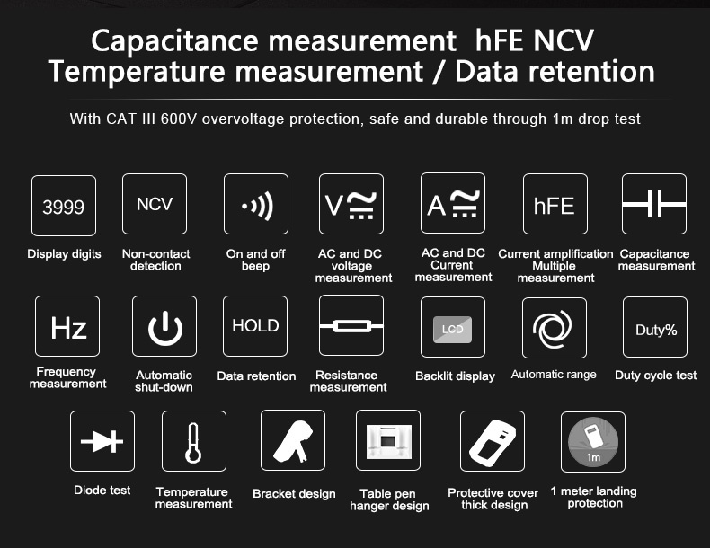 UNI-T UT136B+ UT136C+ Digital Multimeter 1000V AC DC Voltage 10A ...