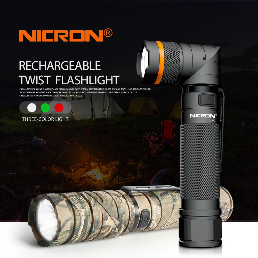 NICRON B70/B70 Plus Flashlight 90° Twist Rechargeable Flashlight Rotary ...