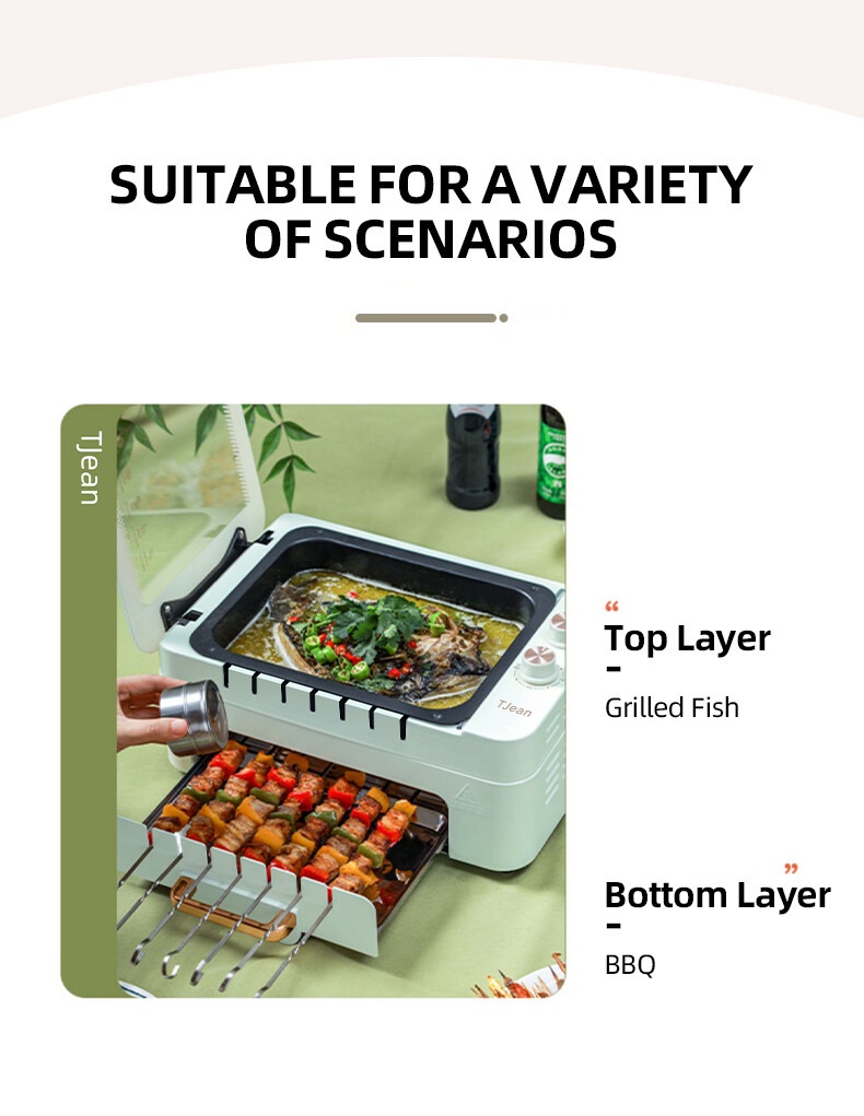 TJean Multifunctional Household Smokeless Electric Barbecue Grill 360° Degree Automatic Rotary ...