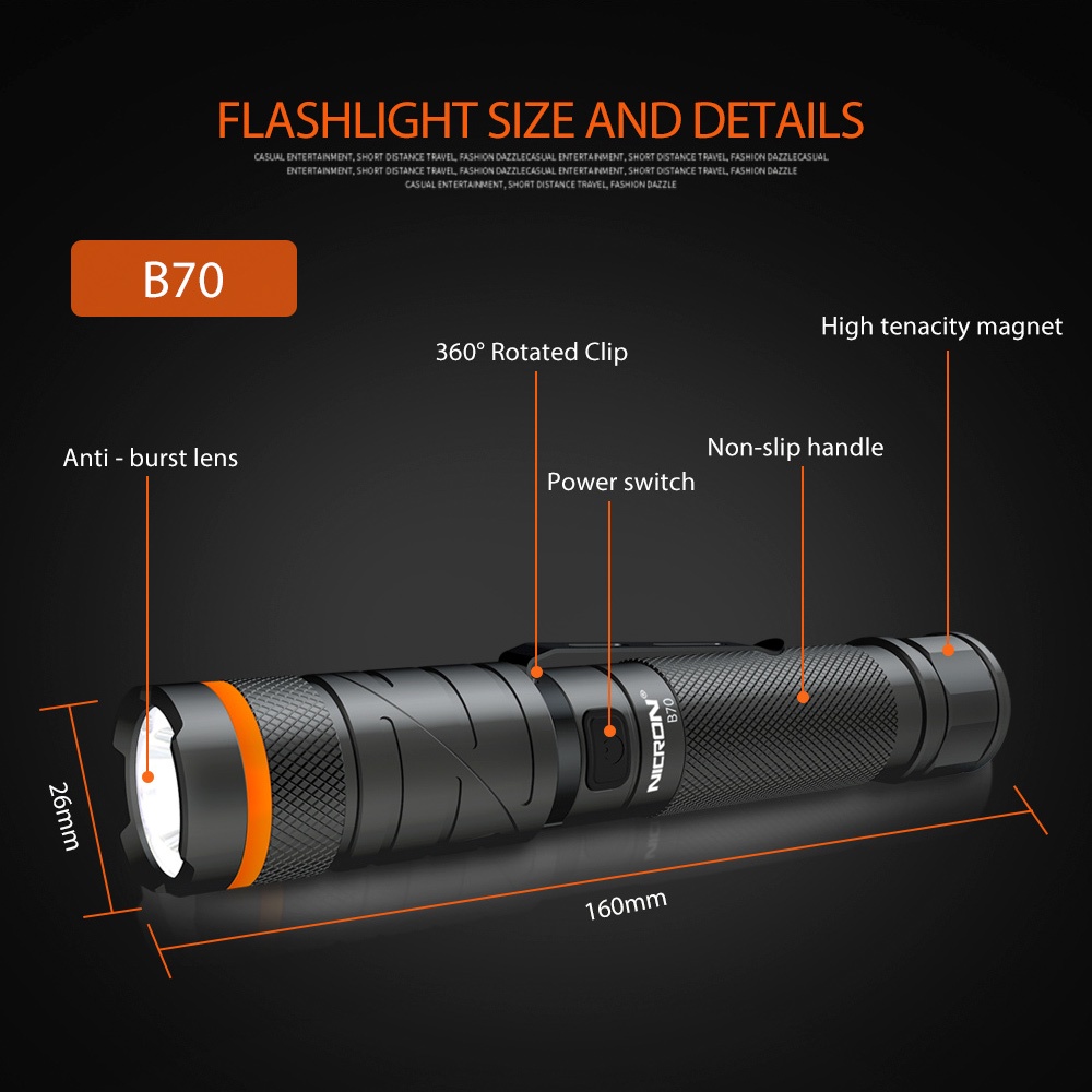 NICRON B70/B70 Plus Flashlight 90° Twist Rechargeable Flashlight Rotary ...