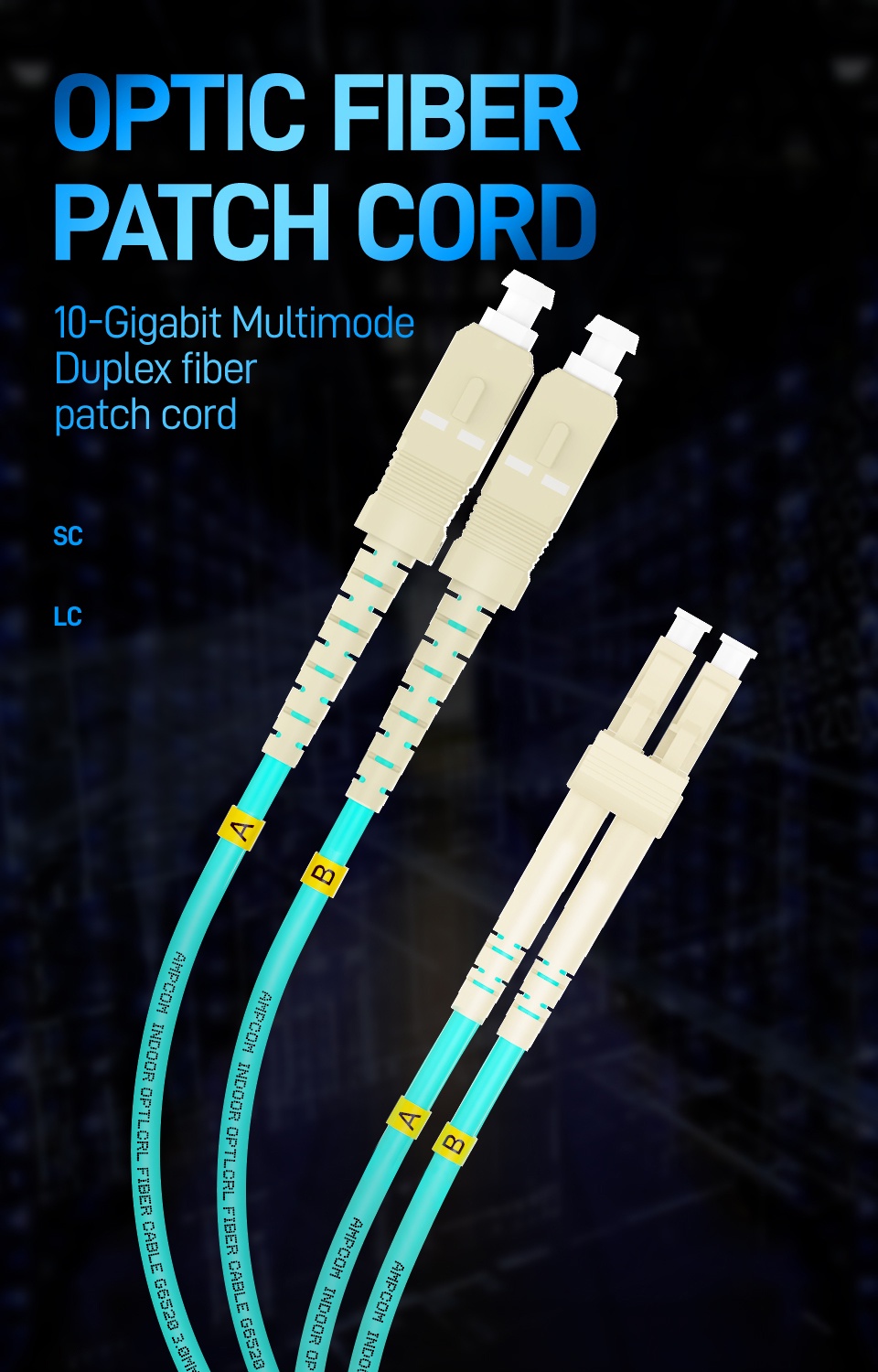 AMPCOM Fiber Optic Patch Cable, (SC-LC,LC-LC,SC-SC), 10G Gigabit Fiber ...
