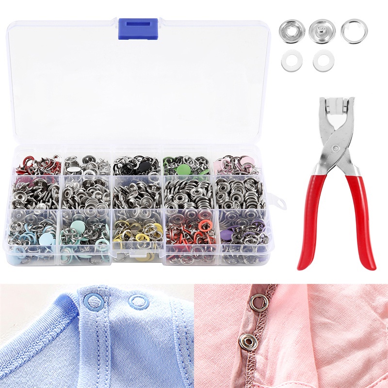 Snap Button Plier Tool 100 Set Hollow/Solid Prong Press Studs Snap ...