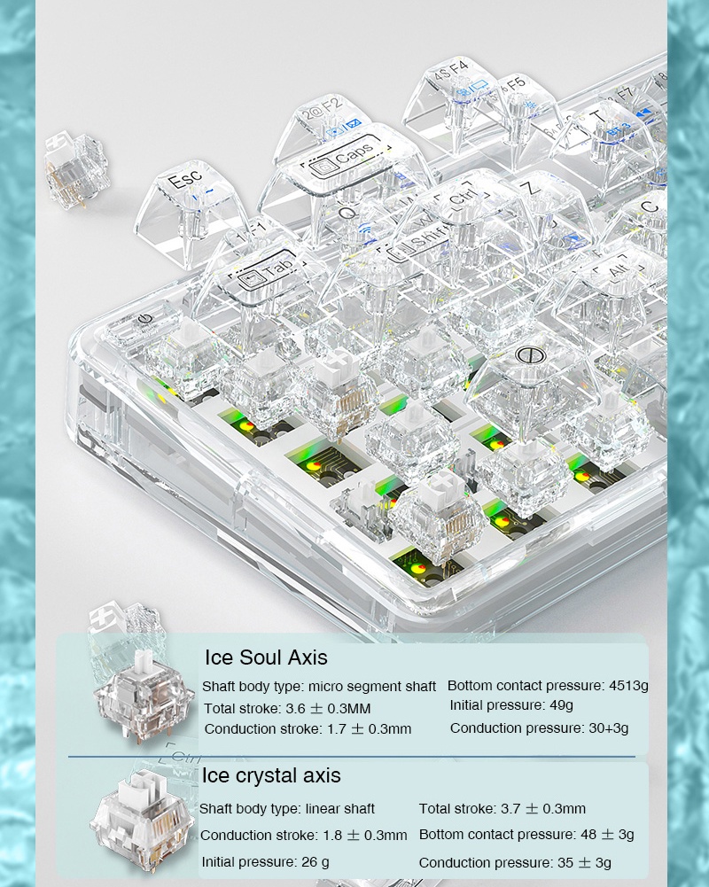 AULA F68 68 key Mechanical Keyboard 2.4G Bluetooth Wired Transparent ...