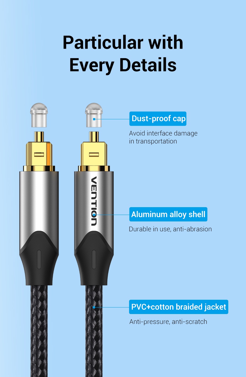 Vention Optical Fiber Audio Cable 5.1 S/PDIF Toslink PVC cotton mesh ...