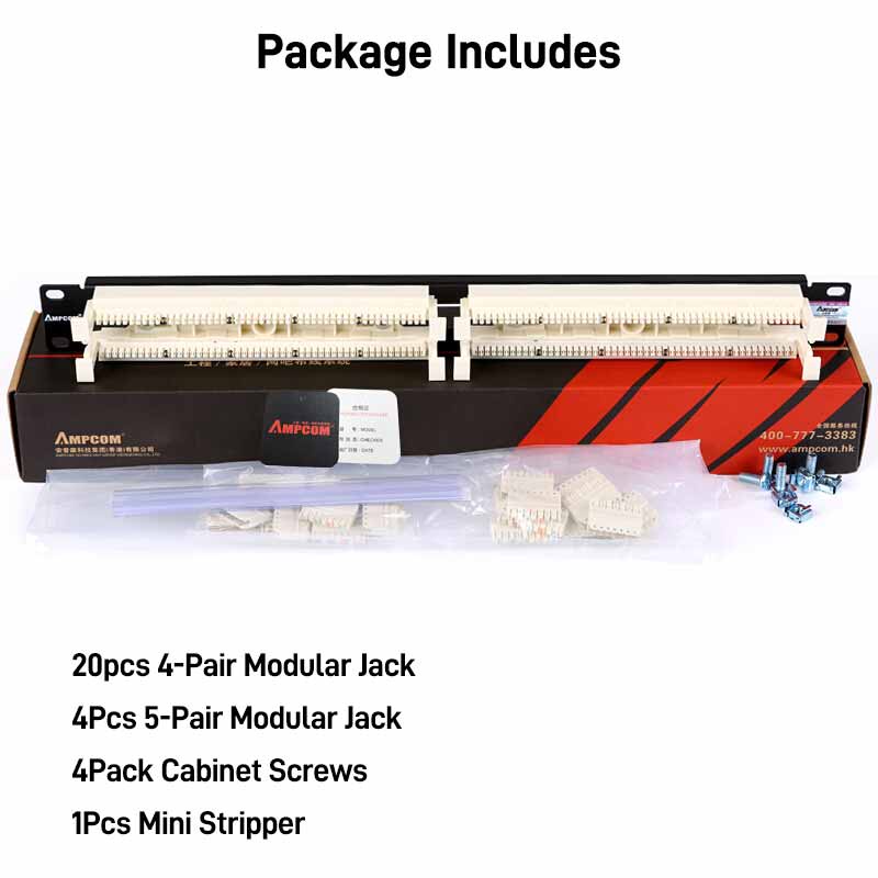 AMPCOM 110 Telephone Patch Panel, 19" Cabinet Rack 100 Pairs Telephone ...