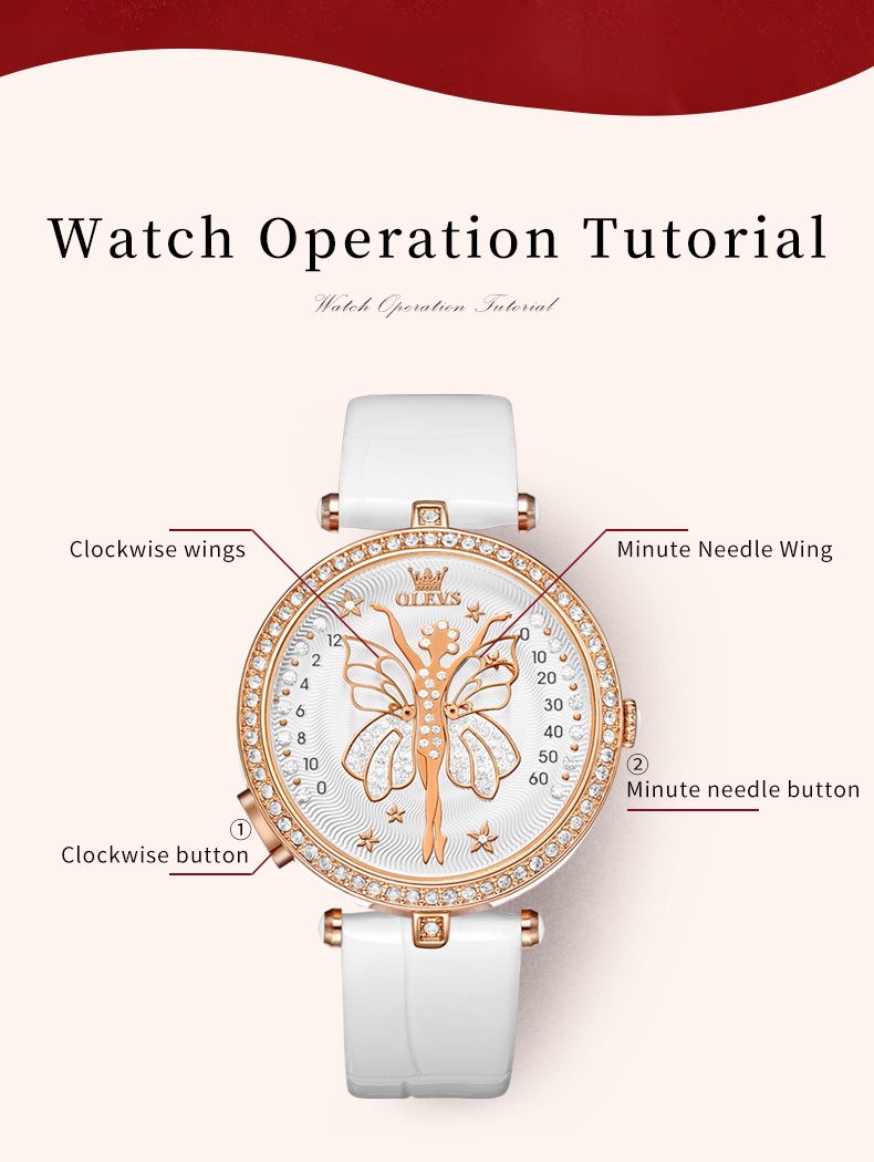 OLEVS Relo For Women Waterproof Original Angel Wings Leather Watch ...