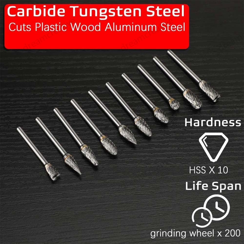 10pcs 3x6mm Tungsten Carbide Burr Set Milling Cutter Rotary Burr Tool ...