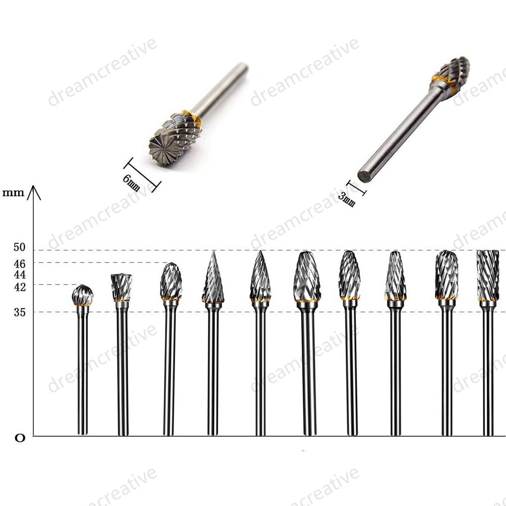 10pcs 3x6mm Tungsten Carbide Burr Set Milling Cutter Rotary Burr Tool ...
