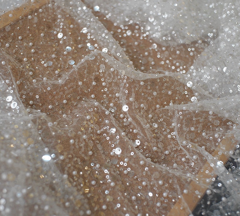 Handmade Beads heavy beaded sequins net fabric wedding dress clothing ...