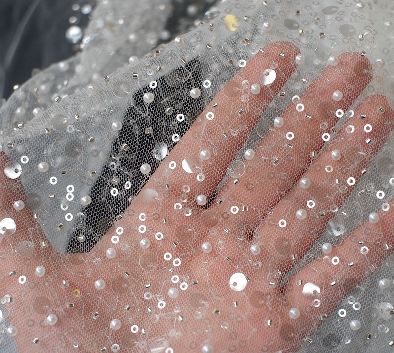 Handmade Beads heavy beaded sequins net fabric wedding dress clothing ...
