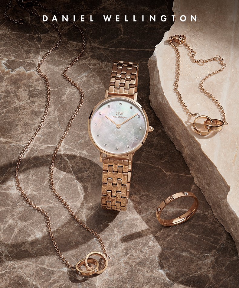 [2 Years Warranty] Daniel Wellington Petite Lumine 28mm 5-Link Rose ...