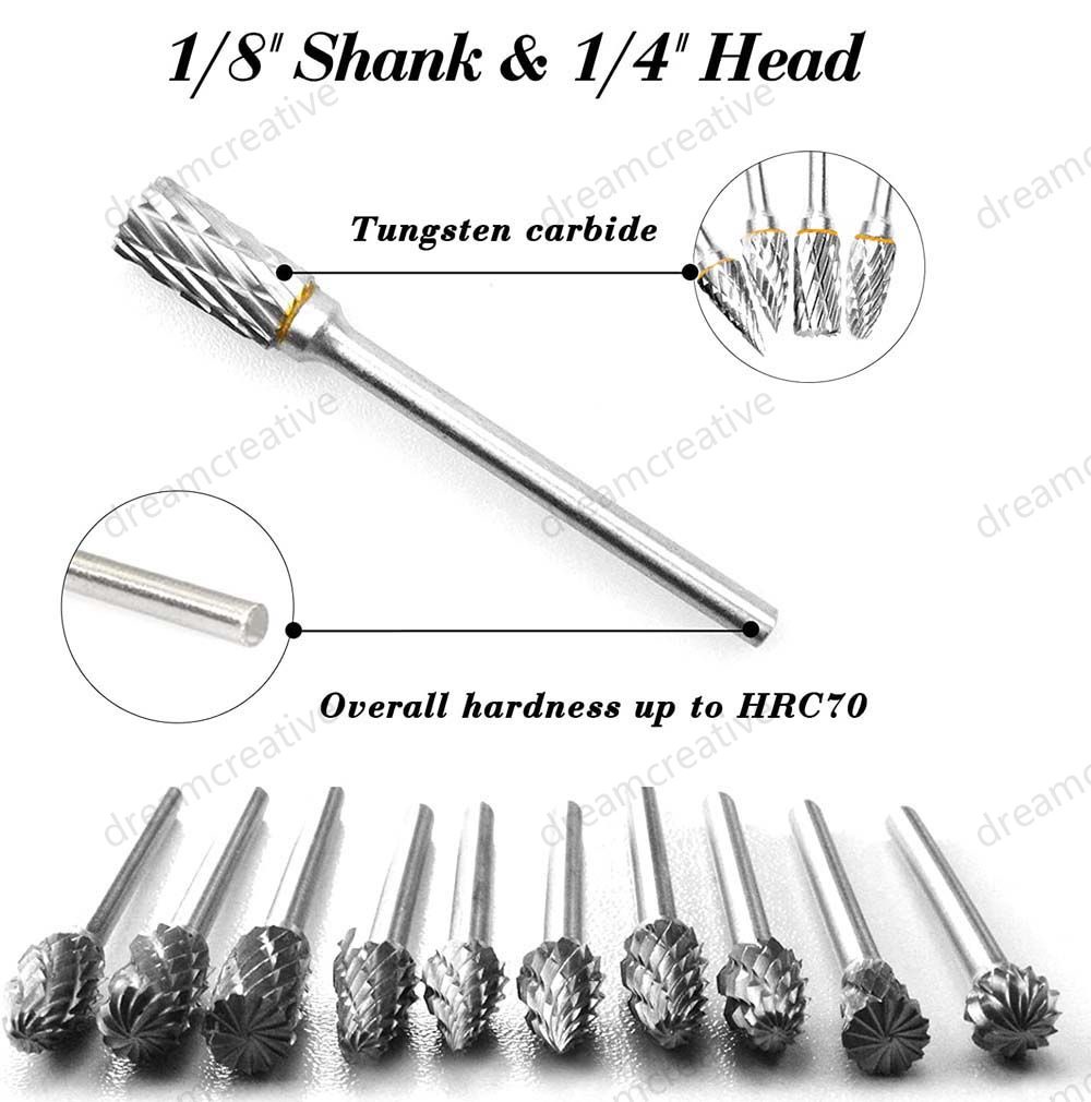 10pcs 3x6mm Tungsten Carbide Burr Set Milling Cutter Rotary Burr Tool ...