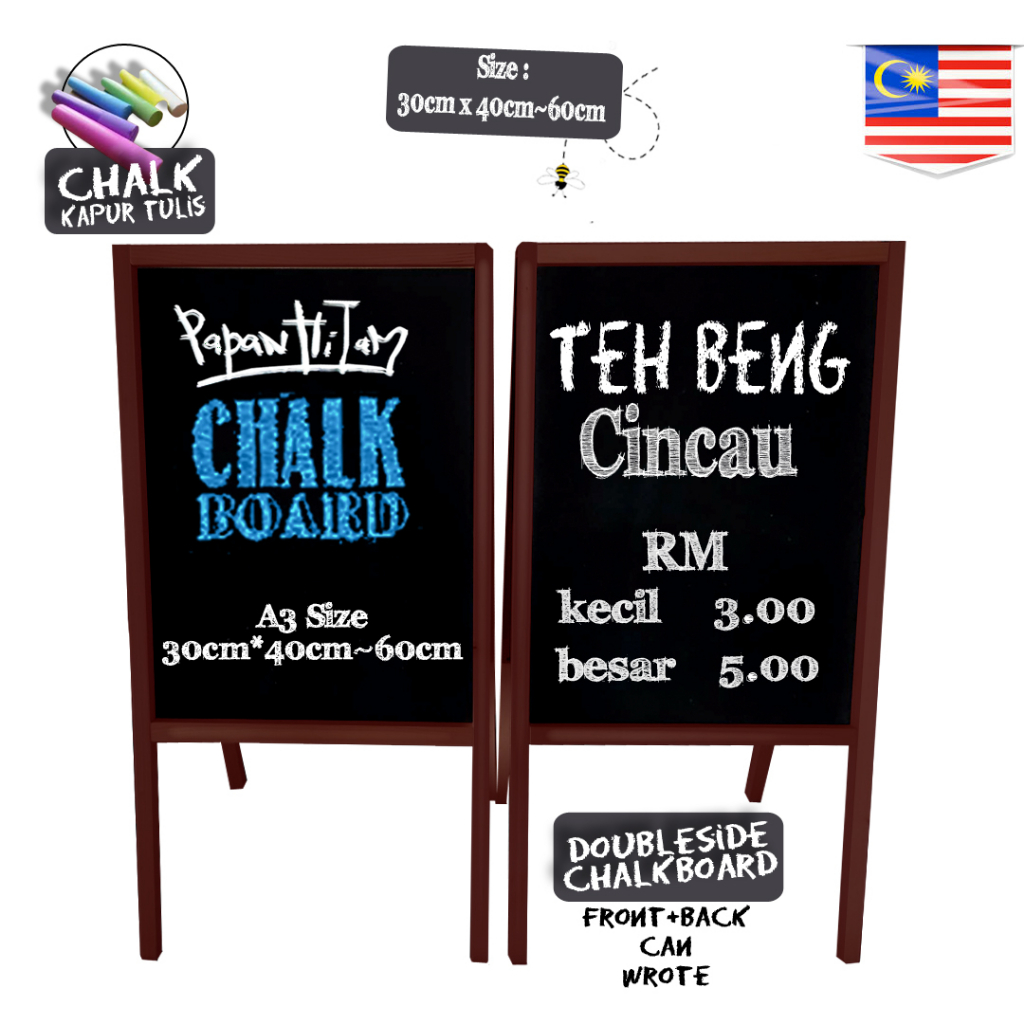 AA3 (30cm*40cm~60cm) CAFE MENU CHALKBOARD Papan Hitam (Frame Brown ...