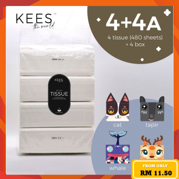 White Tissue KEES 3-Ply Soft Facial Tissue Dust Free Premium Extra ...