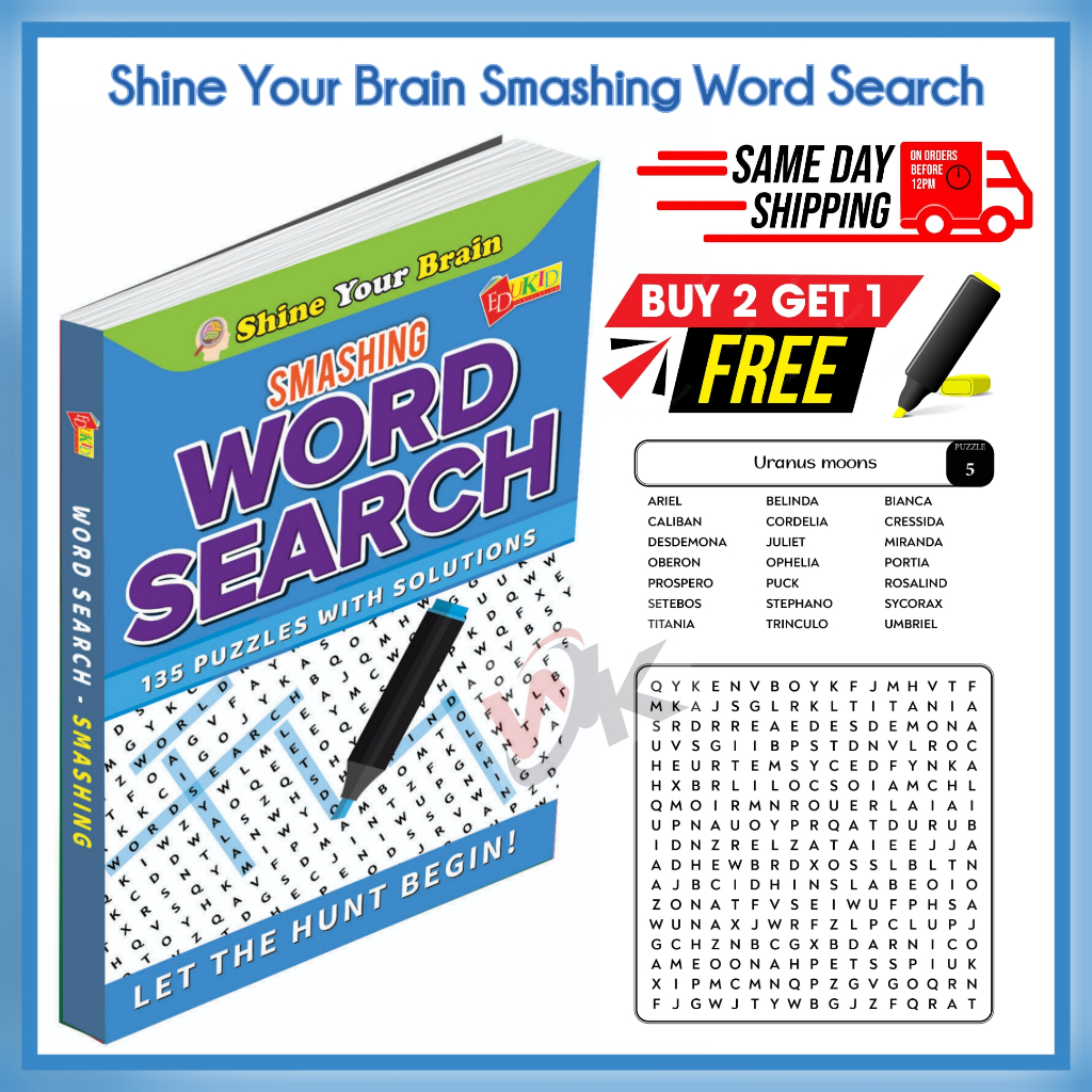 Shine Your Brain Smashing Word Search Buku Puzzle Kids Activity Book ...