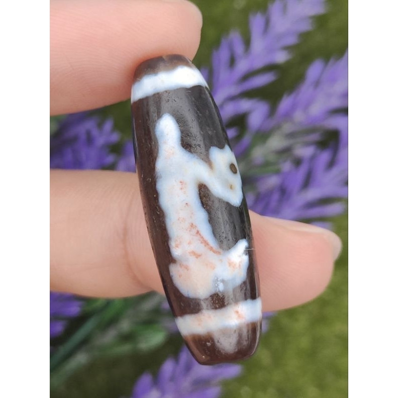 37.7mm X 12.4mm Water Grass Agate Cinnabar Crystal Cave Old Style Guanyin Lotus Dzi Beads Ten ...