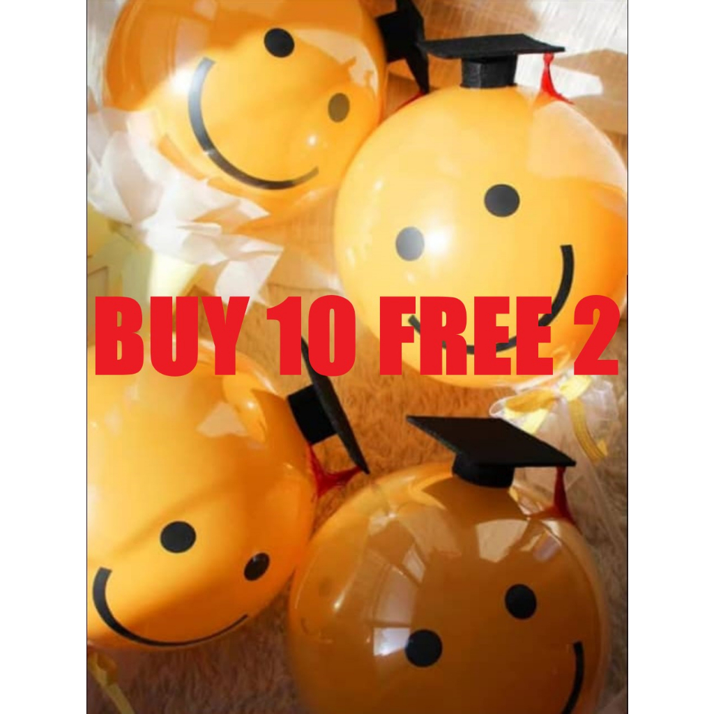 GRADUATION BALLOON BOUQUET 10 INCH 12 INCH / EMOJI SMILLING FACE BOBO ...