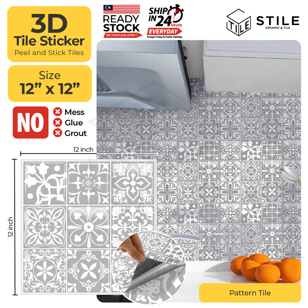 Pattern Tile 3D Tiles Sticker Kitchen Bathroom Wall Tiles Sticker Self ...